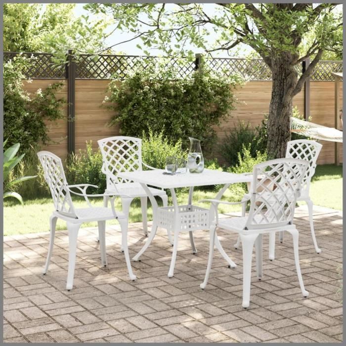 DXBK Ensemble à manger de jardin 5 pcs blanc aluminium coulé 3216351 ...
