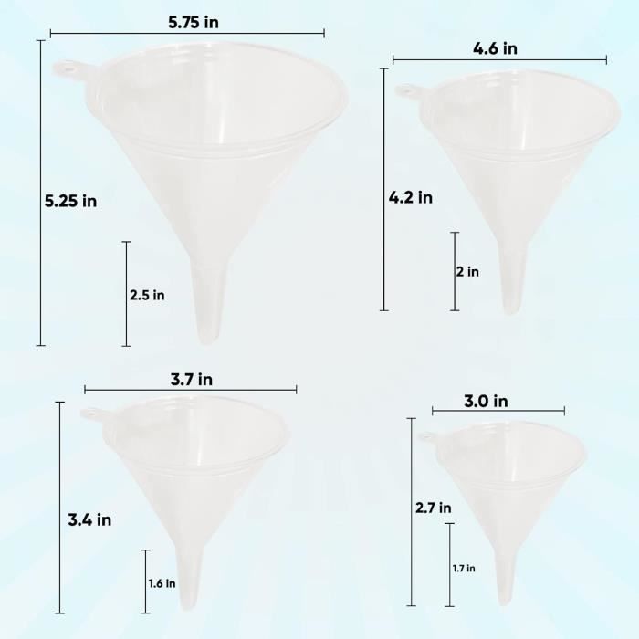 Liqvee Entonnoir transparent en 4 tailles différentes (122, 101, 76 et ...