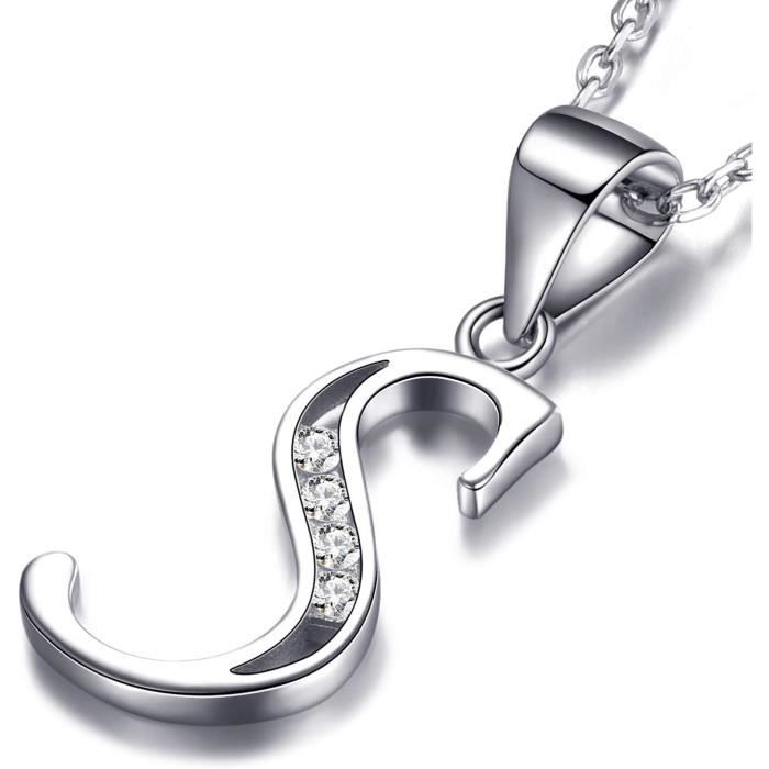 Collier Lettre Argent 925 - Pendentif Initiale avec Pierres Zircons - Bijoux Alphabet pour Femme ...