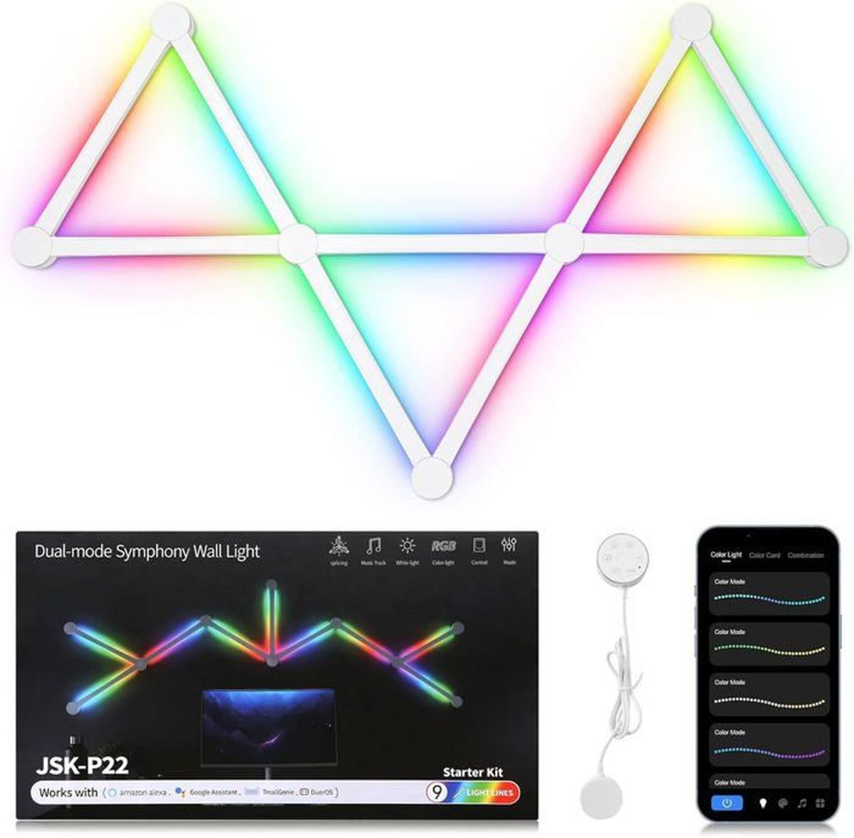 Panneau LED Gaming Murale Lampe,9 Barres Smart RGB Modulaires Light,Wi ...