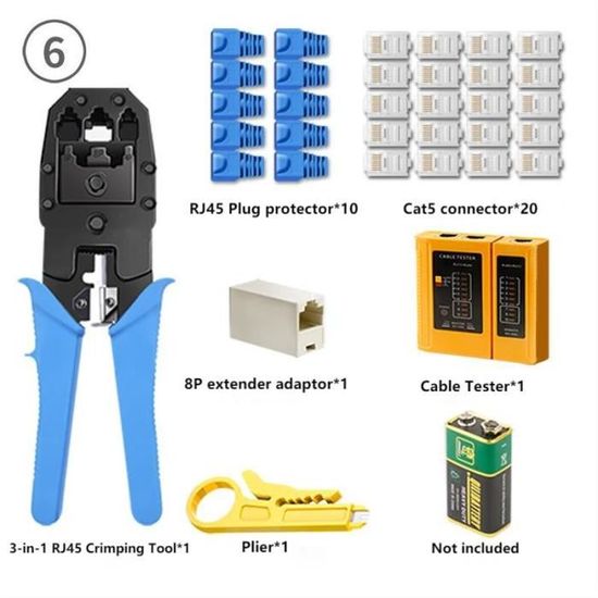 34 pièces dans le lot 6. - Pince à sertir RJ45 pour connecteur Cat5e ...