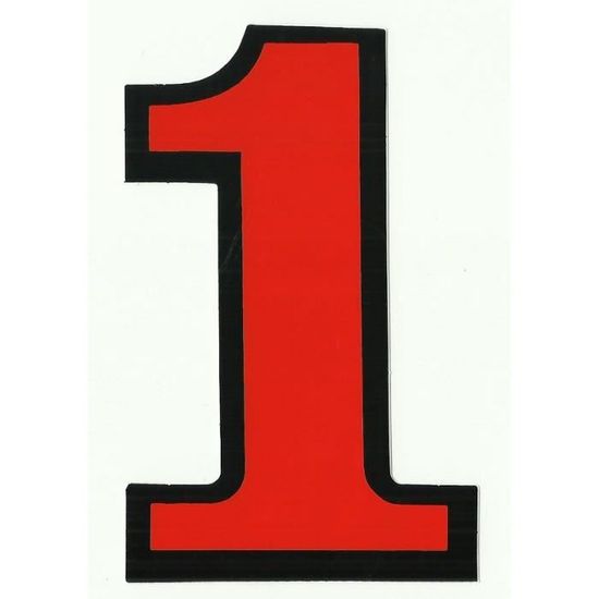 GRAND AUTOCOLLANT STICKER CHIFFRE UN 1 ROUGE ET NOIR HAUTEUR 14,5 CM ...