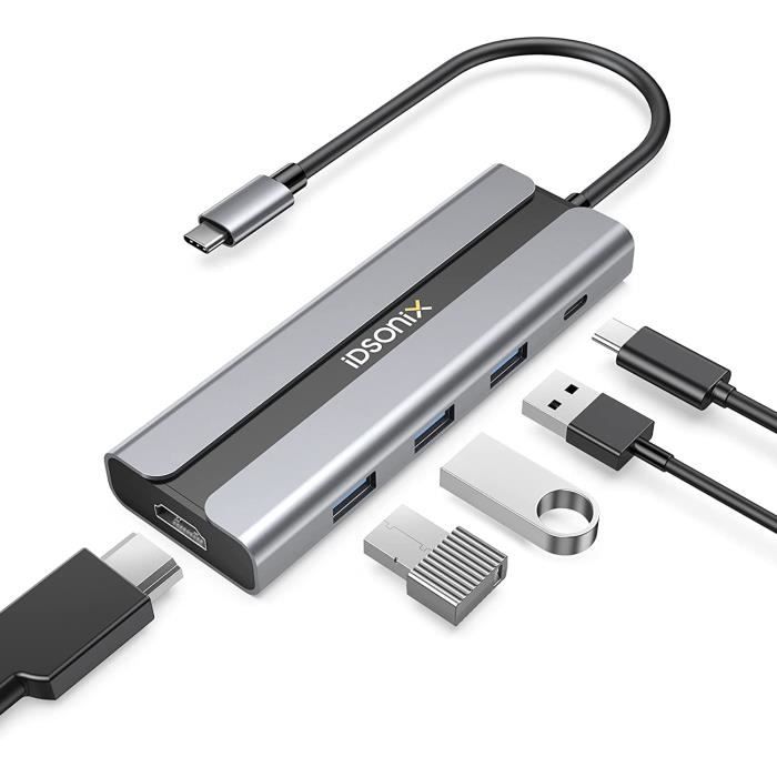 Idsonix hub usb, hub usb c 5-en-1 type c adaptateur avec hdmi 4k30hz, alimentation électrique de ...