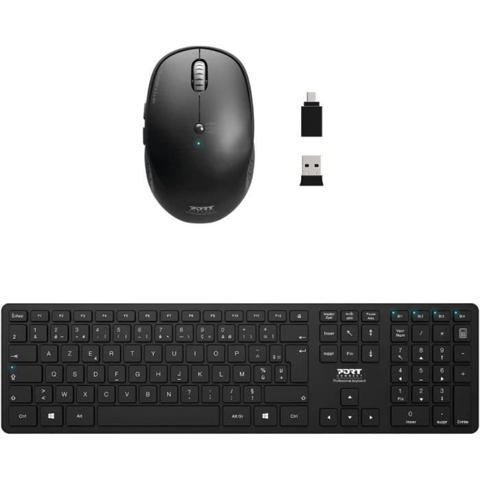 PORT CONNECT Pack clavier + souris Wireless Office Pro Bluetooth 5.0 ...