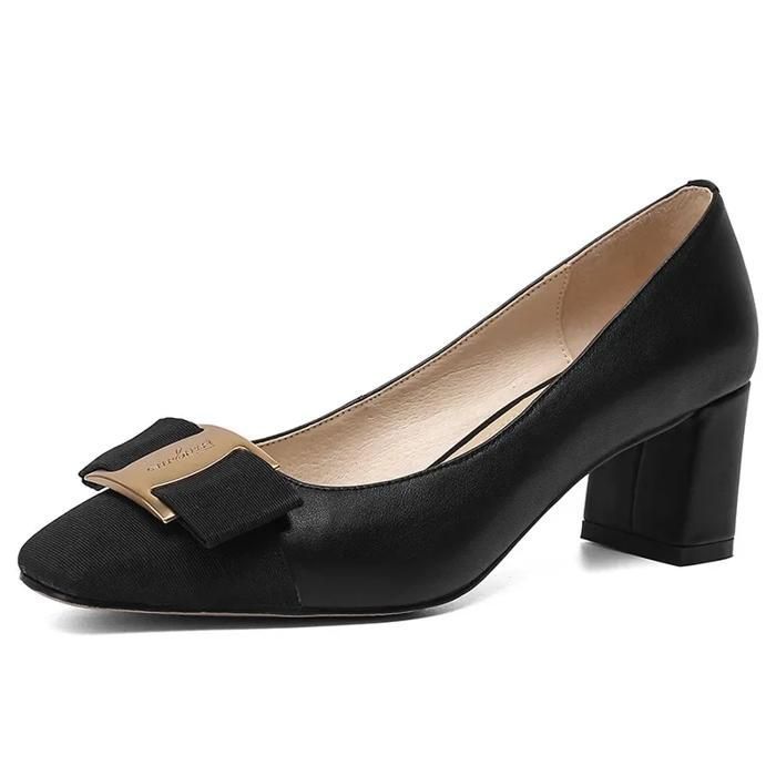 Chaussures à talons hauts en cuir à nœud moyen pour femmes,chaussures à ...