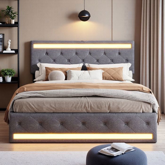 Lit Double 140x200 - Moderne avec LED RGB - 4 Tiroirs - Sommier Inclus ...