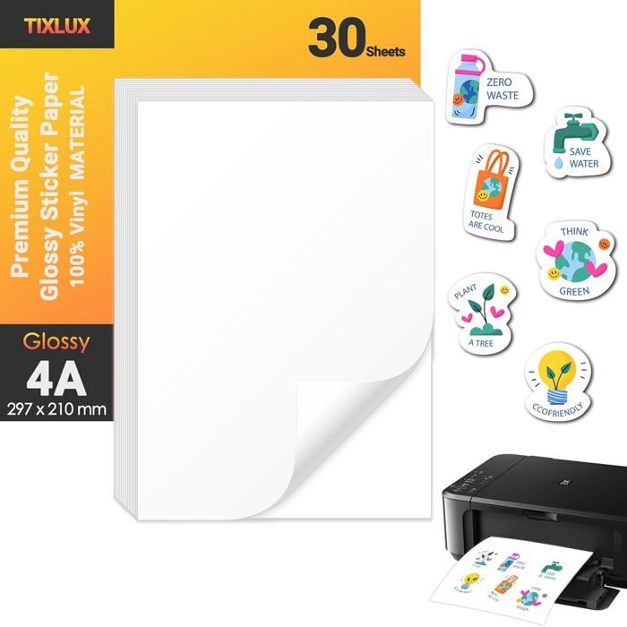 Papier autocollant vinyle imprimable - EDILIQ - 30 feuilles - Finition ...
