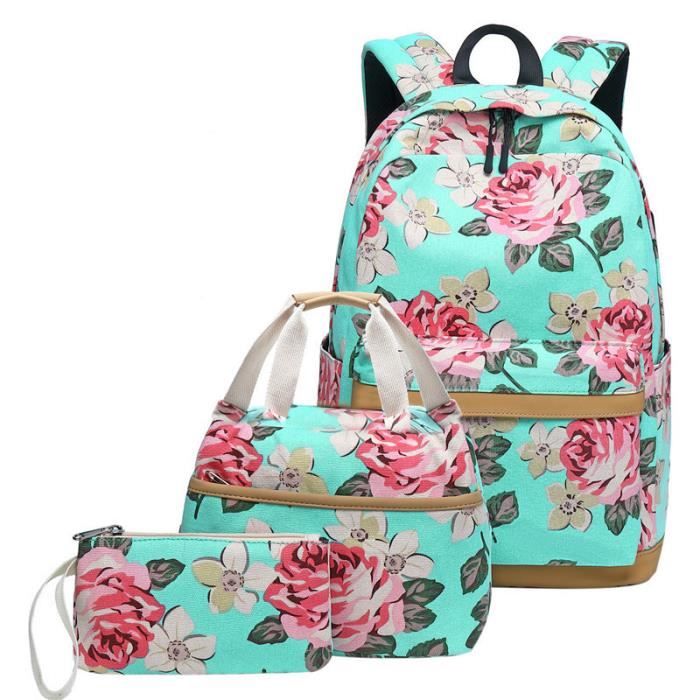 Ensemble De Sac D'école Rose Flower, Sac À Dos Avec Port USB Avec Sac À ...