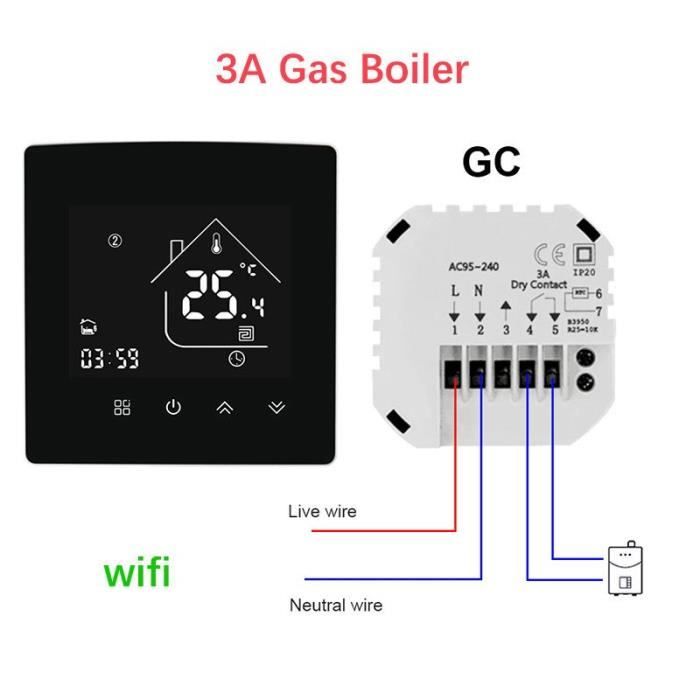 3A WiFi à la chaudière à gaz - Thermostat WiFi Tuya blanc, chauffage ...