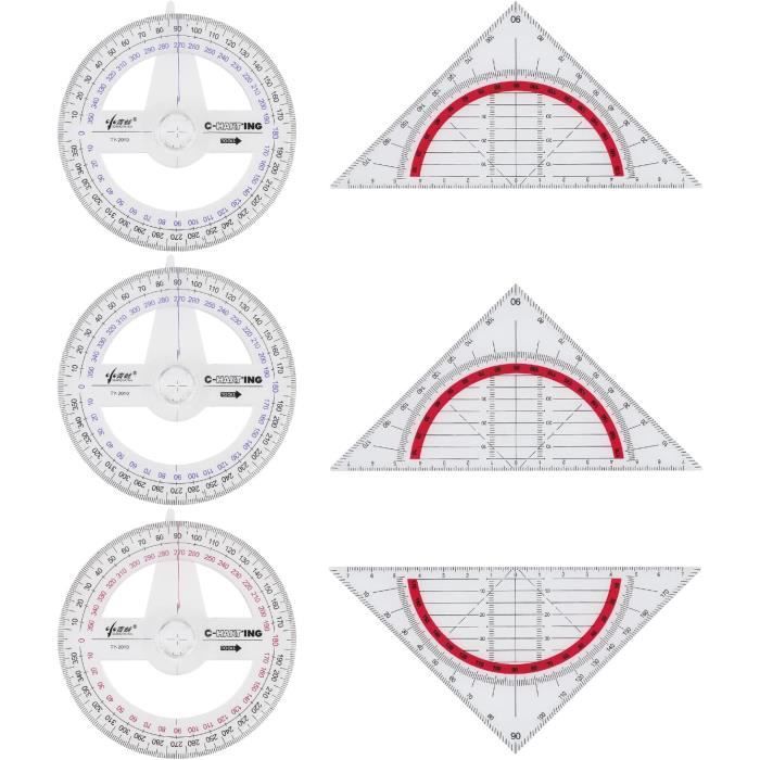 6 Pièces Rapporteur Cercle Trigonométrique Set, 3Pcs Rapporteur 360 ...