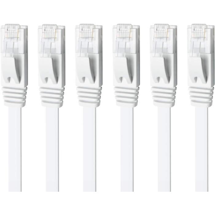 Cable Ethernet CAT6 2m -Câble RJ45 Plat 6Pcs -1000Mbit-s-Câble Internet -Cable de Patch-Blanc ...