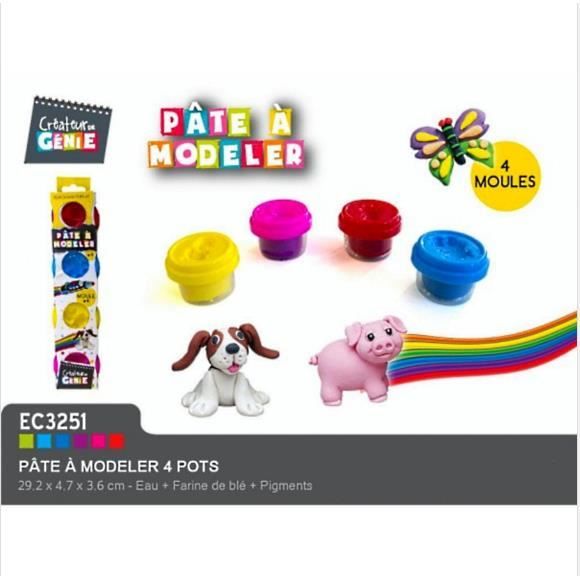 4 POT DE PATE A MODELER + 4 MOULES COULEUR DIFFERE - Cdiscount Jeux ...
