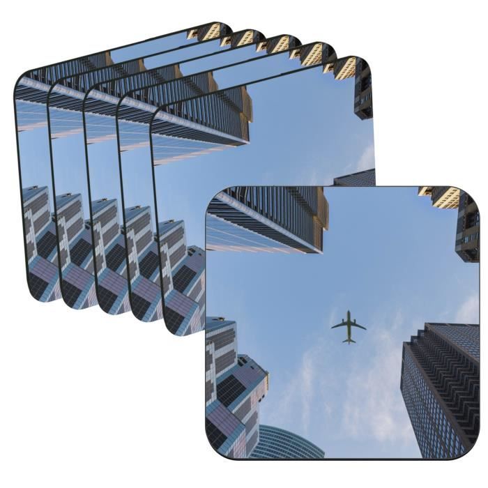 Sous Verre Liège (Lot de 6) Avion en Vol Ciel Bleu Buildings ...