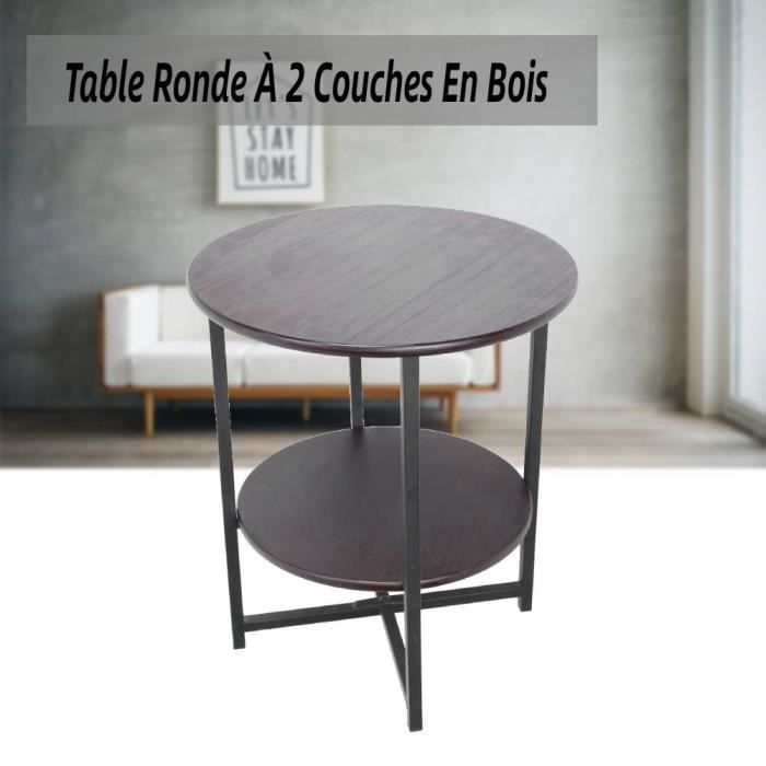 Table 2-Layer Round Wood Multifunctional Side Table End Table MDF et ...