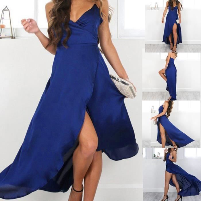 Femmes Dentelle Paillettes Soirée Bal Bal Robe De Mariée Cocktail Bleu ...