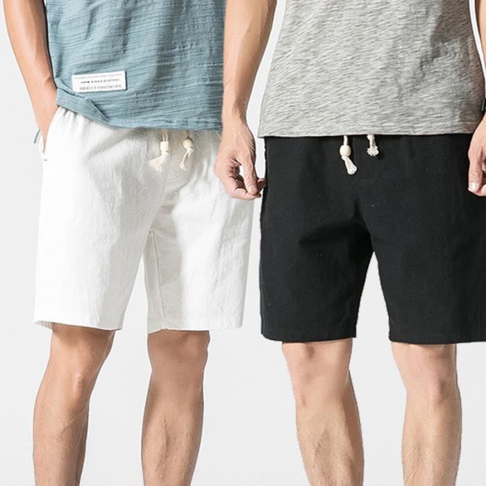 Lot de 2 Short Homme en Lin Coupe Large Décontracté Léger Short Hommes ...