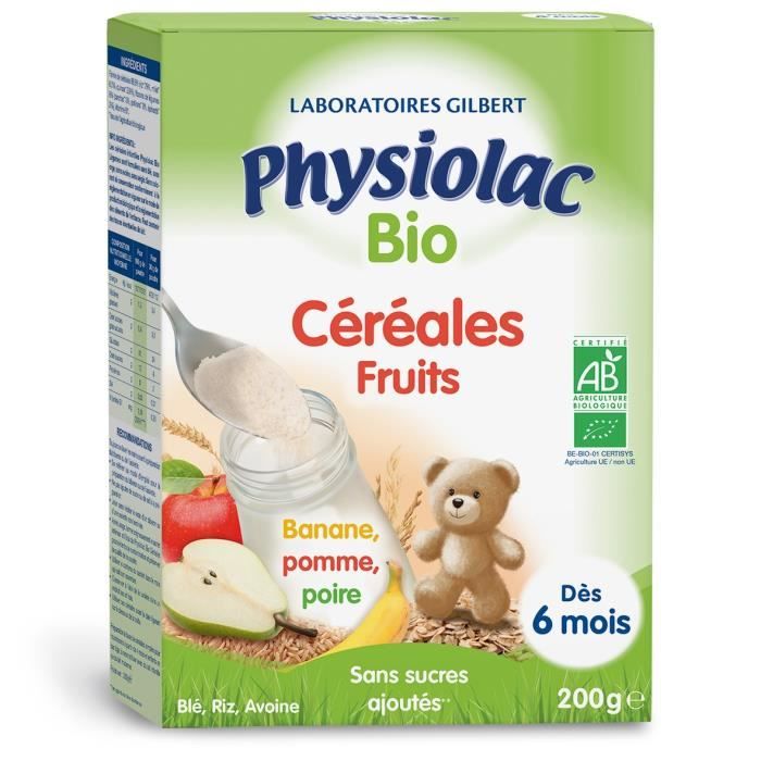 Physiolac Bio Céréales Fruits +6m 200g - Achat / Vente céréales bébé ...