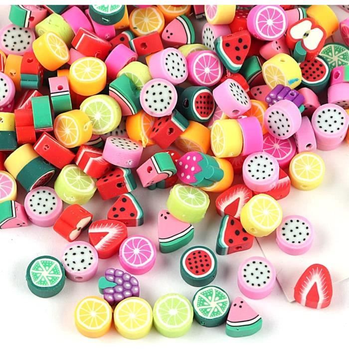 200 Perles Mixtes en Forme de Fruits, Pièces Perles Colorées en Argile ...