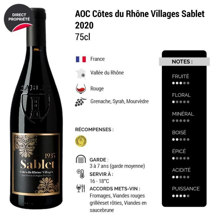 Côtes du Rhône Villages Sablet 1935 Rouge 2020 - Lot de 3x75cl - Le ...