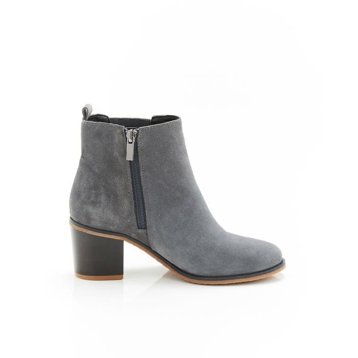 Bottillon - Damart - Boots style western - Cuir - Gris moyen - Talon ...