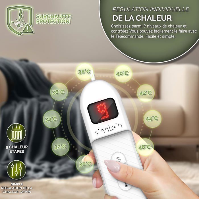 Chauffe-Lit Surmatelas Chauffant|160X120 Cm|Gris|Certifié Au Standard ...