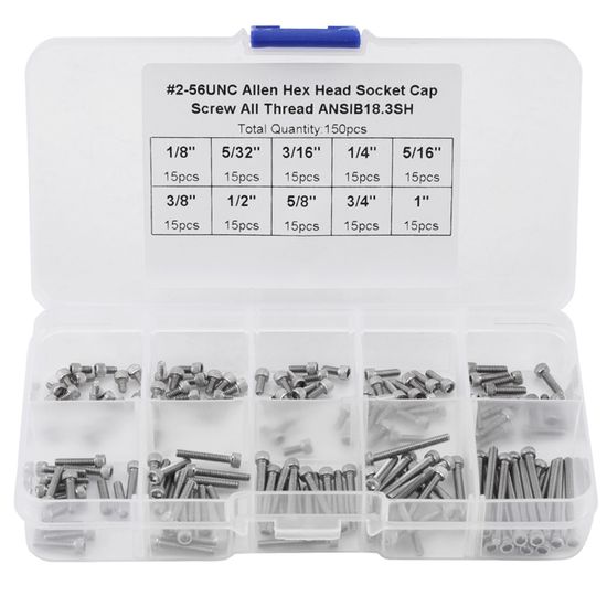 Assortiment de 150 vis à tête cylindrique à six pans creux de 9 tailles avec boîte en plastique ...