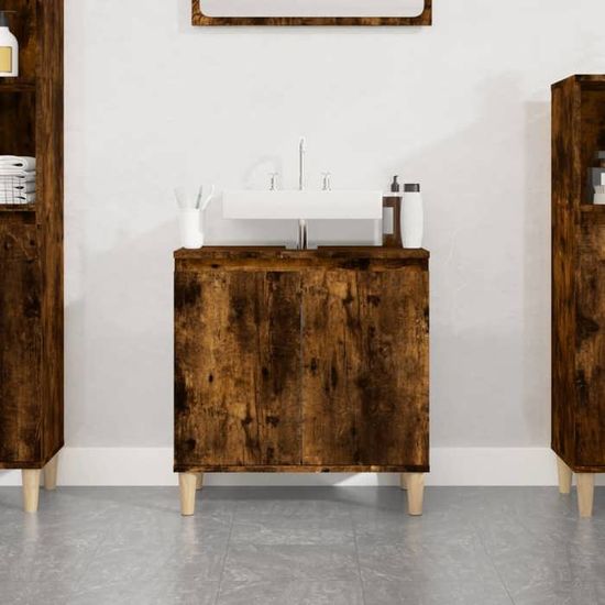Meuble d'évier chêne fumé 58x33x60cm - Usage Intérieur/jardin - VIDAXL ...