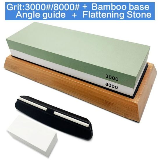 Pierre à aiguiser - Whetstone - Double face - Base en bambou - Affûtage fin et grossier - 4pcs ...