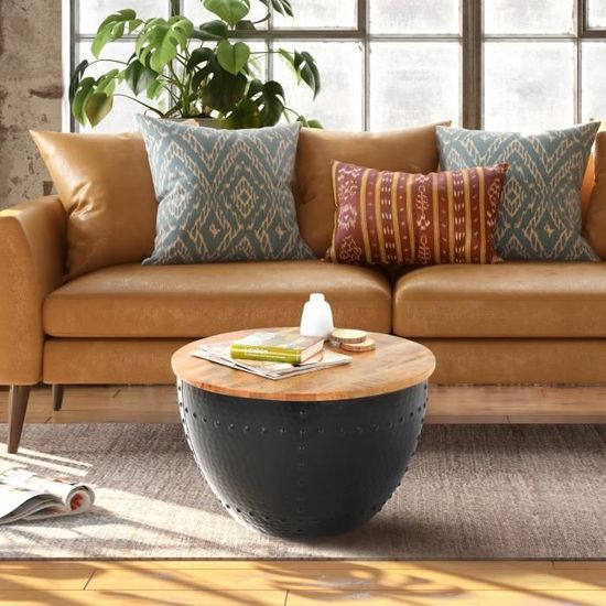 WOMO-DESIGN Table Basse Ronde à Rivets Ø 61x39 cm, Noir, Unique, Faite ...