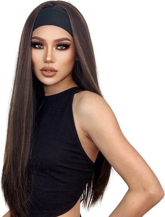 Style2 Perruque bandeau réglable longue perruque avec bandeau attaché ...