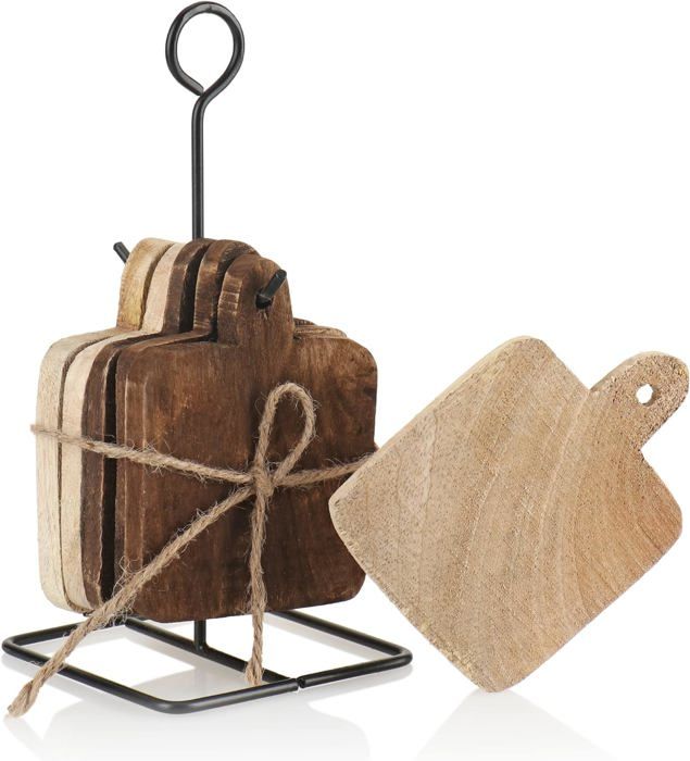 Ensemble de 6 sous-Verres en Bois véritable avec Support - sous-Verres pour Tasses et Verres ...