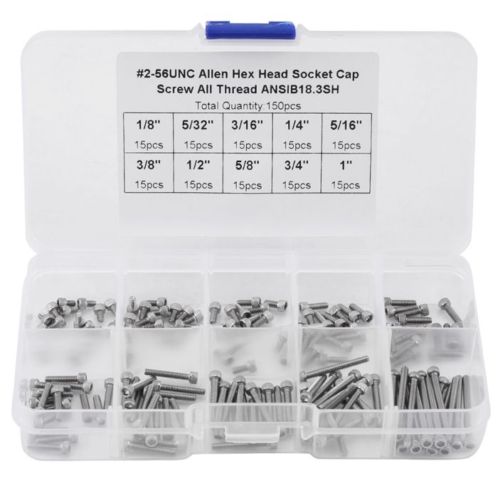 Assortiment de 150 vis à tête cylindrique à six pans creux de 9 tailles avec boîte en plastique ...