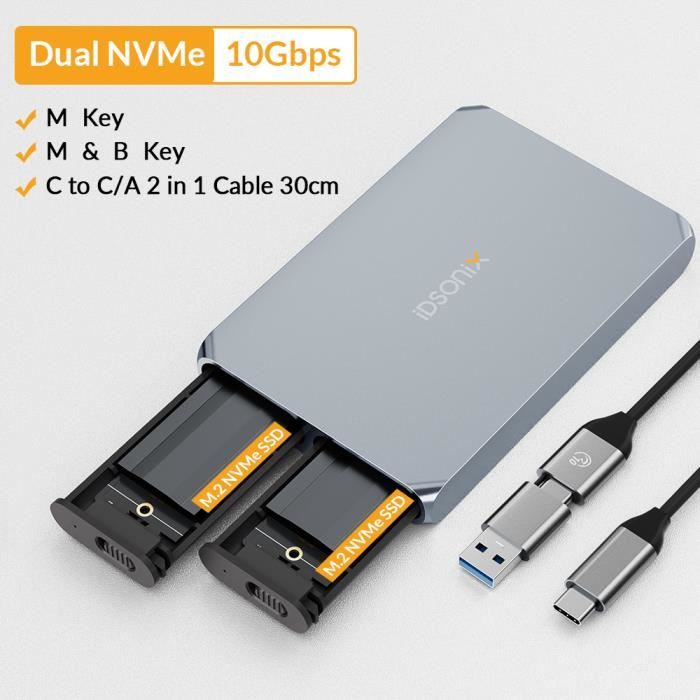 Dual NVME - Dual Bay - boîtier de disque 10Gbps, Support de protocole à ...