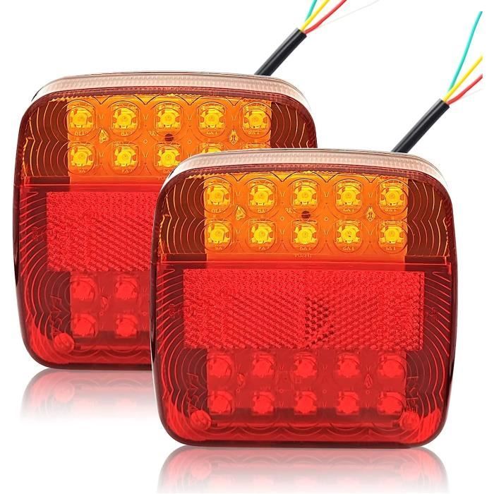 2 PCS Feux arrière carré pour remorque 12V LED étanche avec E-Mark ...