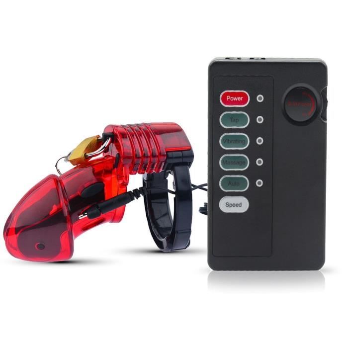 Cage de chasteté électro choc, civière de boule de coq, manches Scrotum Bdsm, anneau de ...