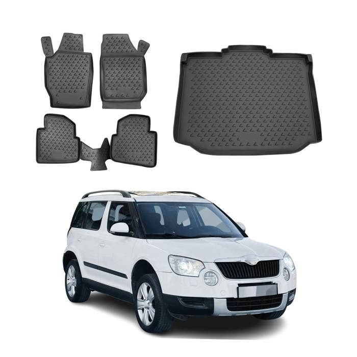 Kit Tapis de sol et coffre pour Skoda Yeti 2009-2017 en Caoutchouc TPE Noir - Cdiscount Auto