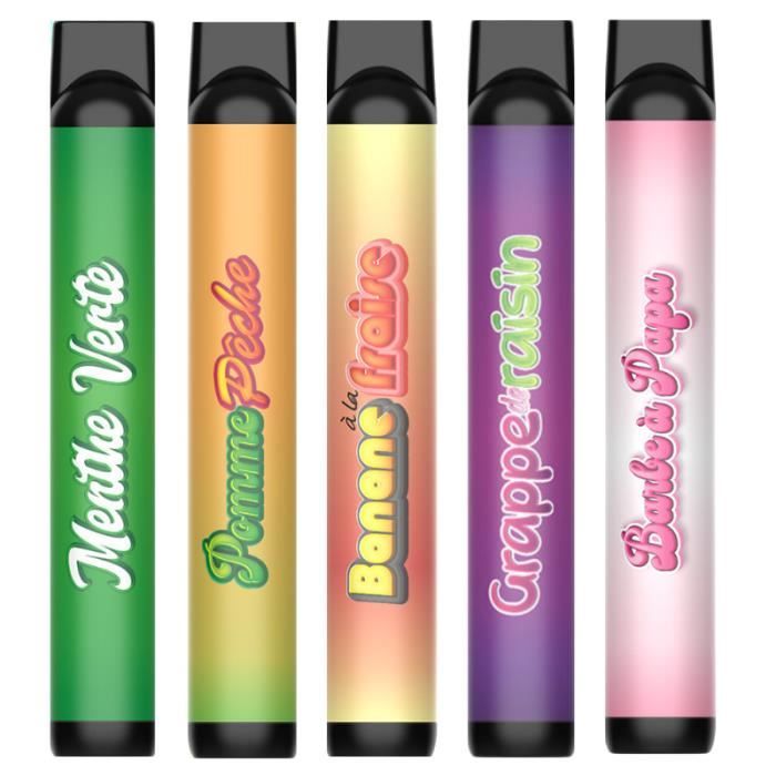 5 puffs assortis sans nicotine - menthe verte, pomme pêche, banane à la ...