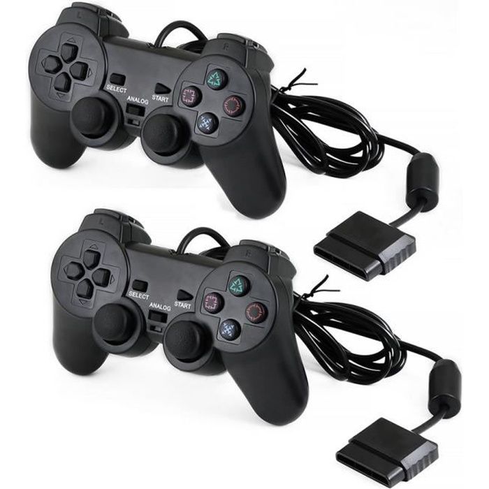QUMOX Manette Dual Shock Contrôleur Compatible Pour PS2 Noire - manette ...