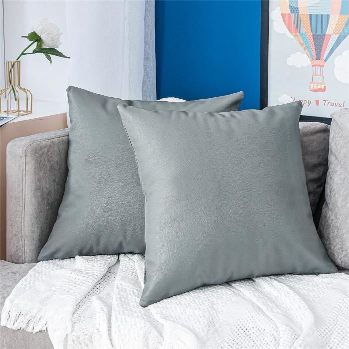 Topfinel Lot de 2 Housse de Coussin en Cuir Gris 50x50 cm Décor Canapé ... Topfinel Lot de 2 Housse de Coussin en Cuir Gris 50x50 cm Décor Canapé ...