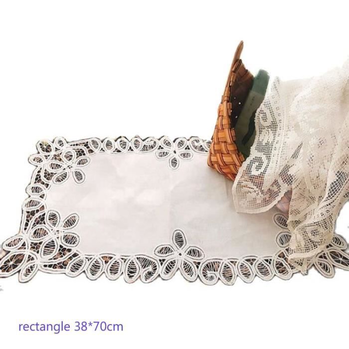 White-38X70CM-Napperon de table moderne en coton brodé en dentelle ...