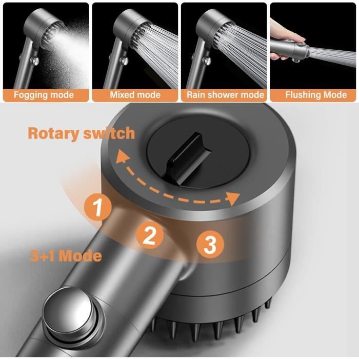 Pommeau De Douche Haute Pression, Anti Calcaire Douchette Massant Avec Stop, Pommeau Économie D ...