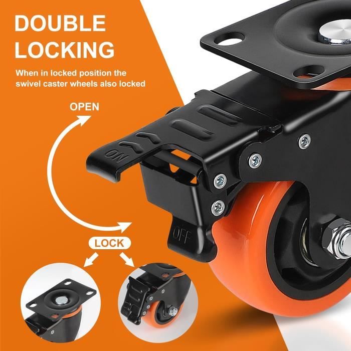 Lot De 4 Roulettes Pivotantes Pour Charges Lourdes Avec Frein 150 Mm ...