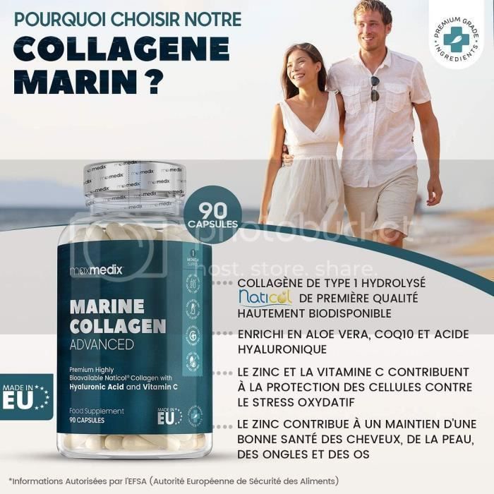 Ollagène Marin Type 1, 1200mg + Acide Hyaluronique + CoQ10, Vitamine C ...