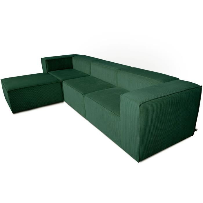Canapé d'angle modulable 5 places en velours côtelé vert - Fabriqué en ...