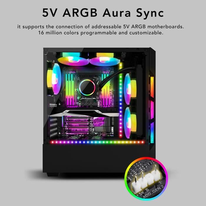 MAD Bande lumineuse à LED PC 15.7in magnétique 5V ARGB Aura Sync bande de LED de botier de PC ...