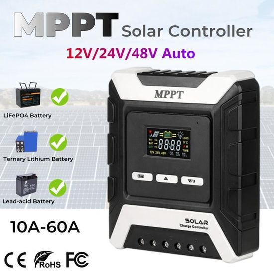 MPPT 40A-Jsdsolar Contrôleur de charge automatique pour panneaux solaires, 12V-24V-48V, écran ...