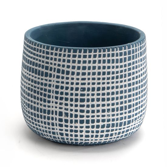 Cache pot quadrillé bleu - Amadeus - grand modèle - pierre - 18.19 cm x ...