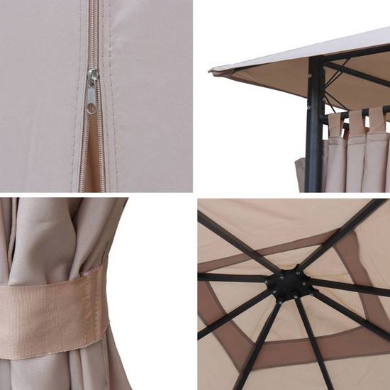 Ensemble complet toile de toit et rideaux beige pour tonnelle 3x3 m ...