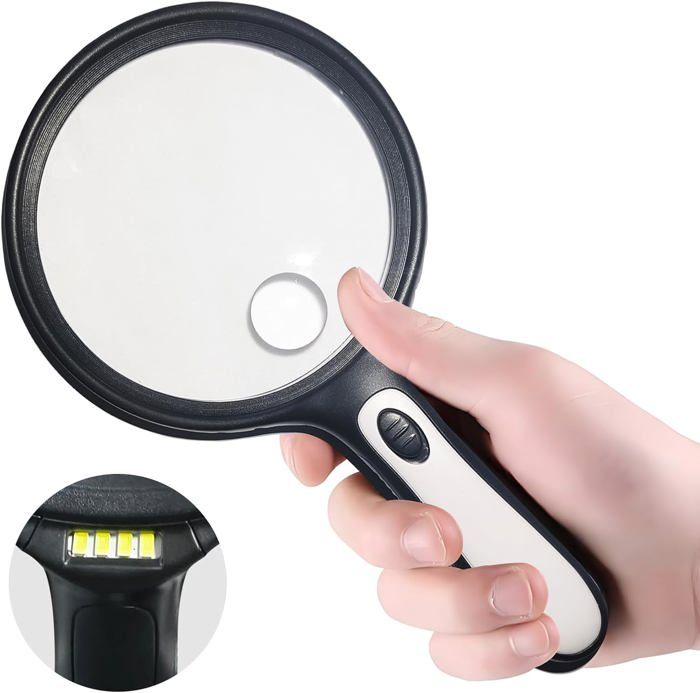 Loupe À Main Avec Lumière Grossissante 30X Avec 4 Led 60X - Loupe De Lecture Avec Chiffon De ...