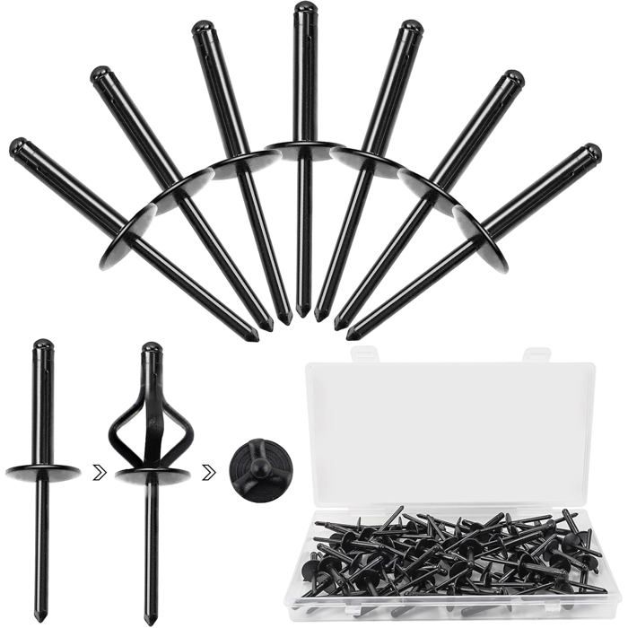 FSWWSF Rivet Noir 60 Pièces Rivets pop Alm Rivet Plaque Immatriculation ...